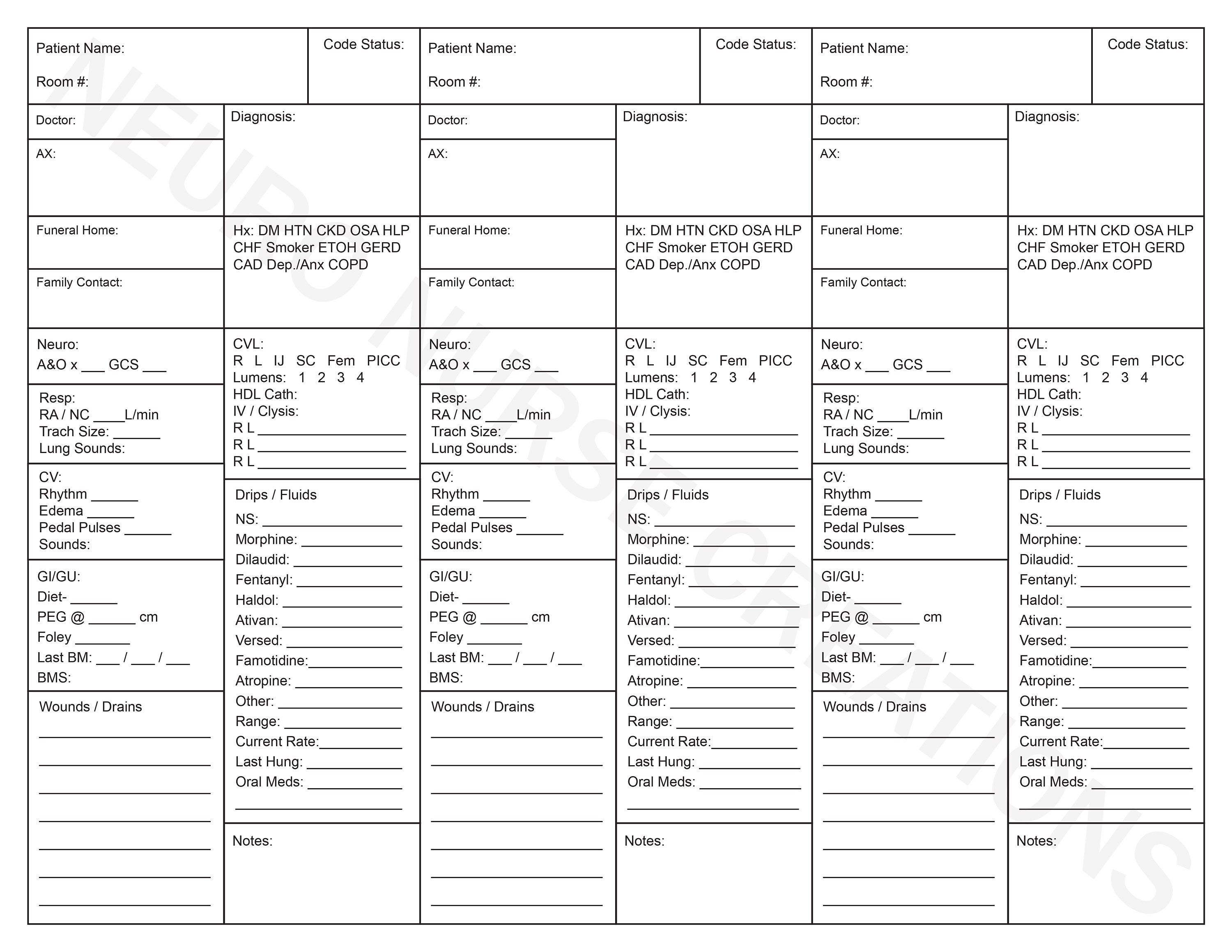 Hospice Inpatient Unit Report Sheet - Etsy