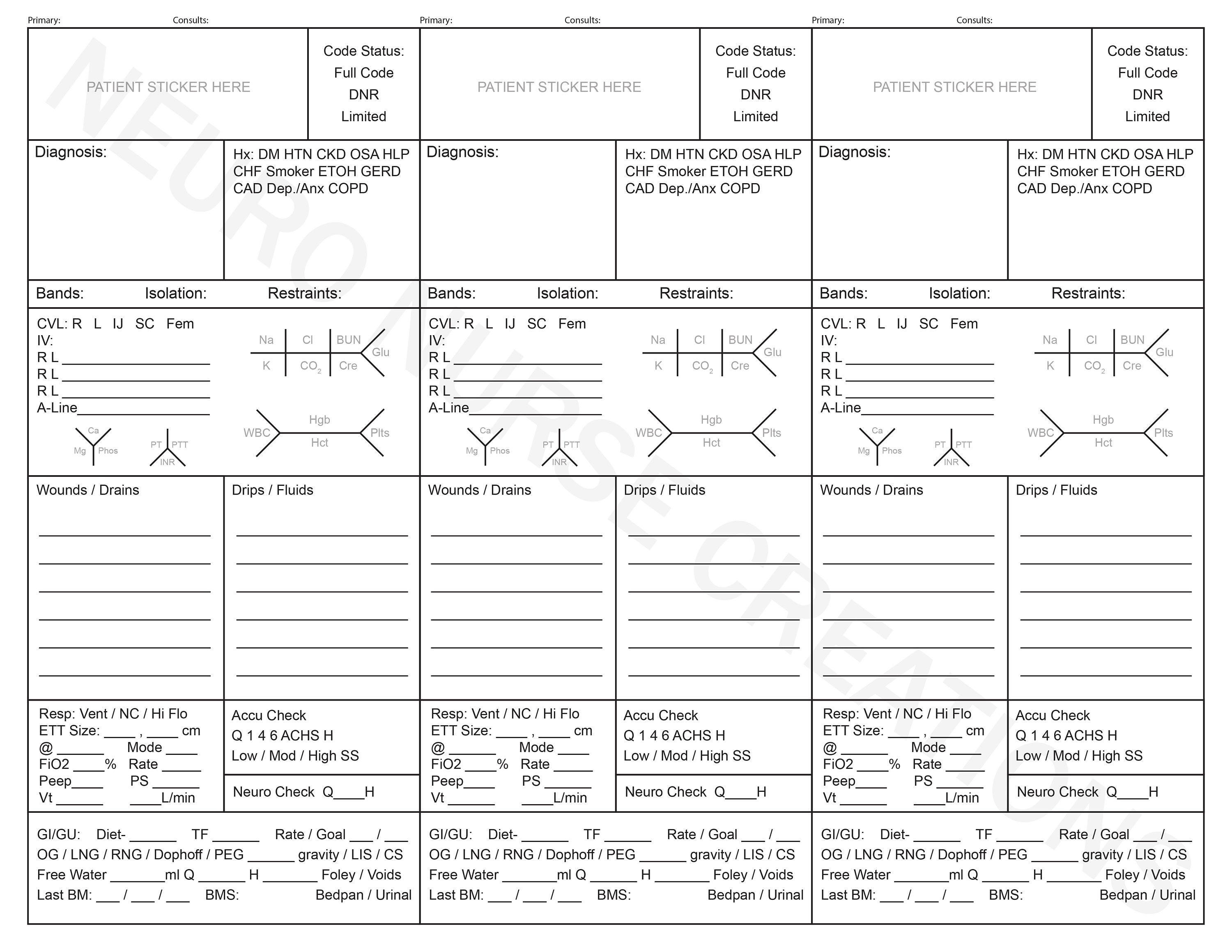 3 Patient ICU/PCU Report Sheet / ICU Brain - Etsy