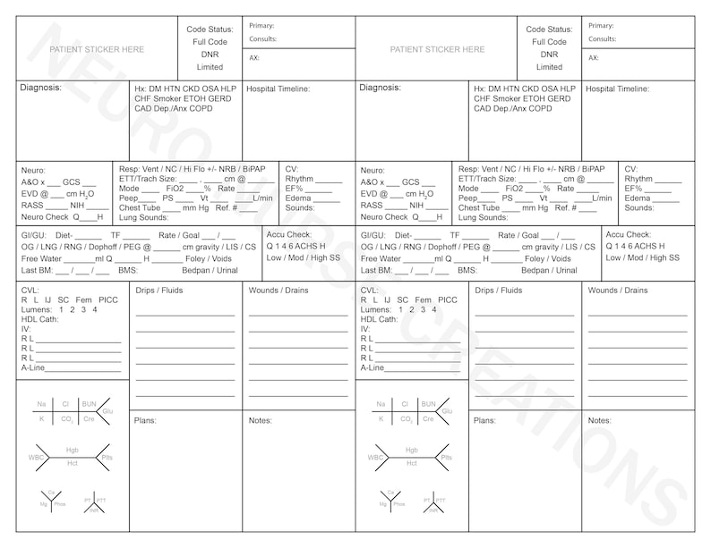 ICU Report Sheet Bundle - Etsy