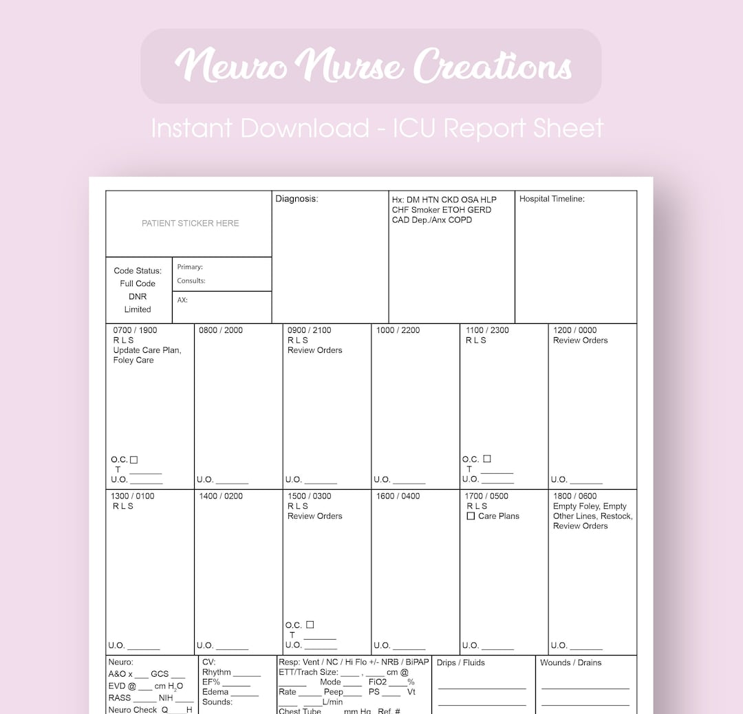 New Grad ICU Report Sheet / ICU Brain - Etsy