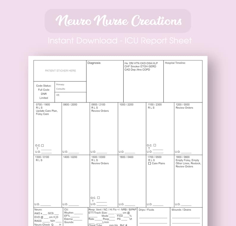 New Grad ICU Report Sheet / ICU Brain - Etsy
