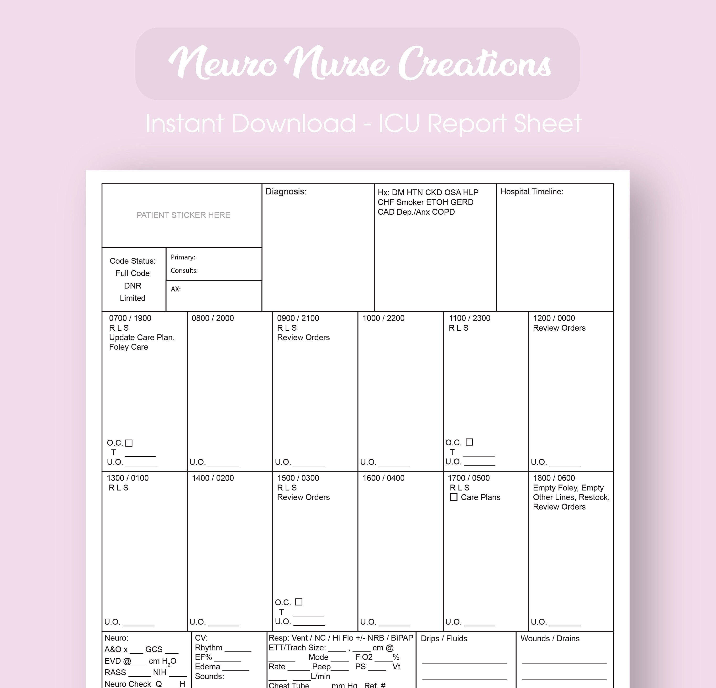 New Grad ICU Report Sheet / ICU Brain - Etsy