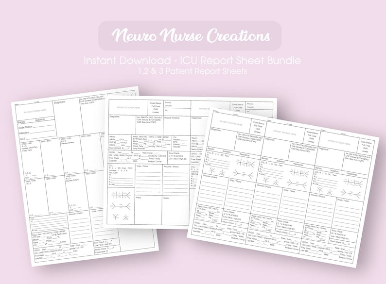 ICU Report Sheet Bundle - Etsy