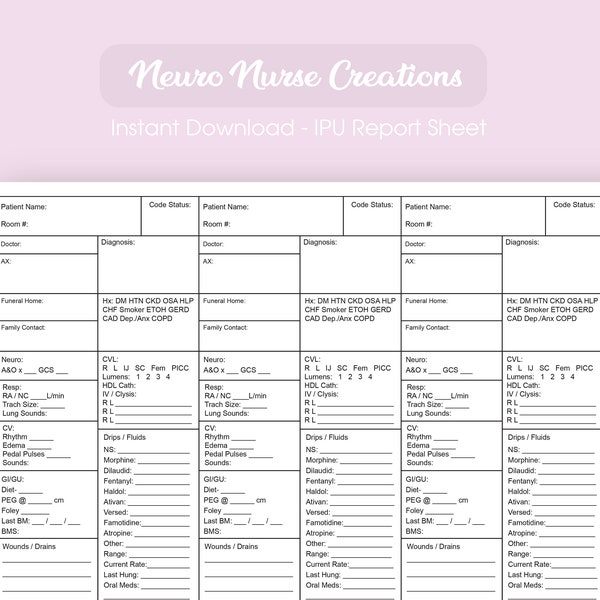 Nursing Report Sheet - Etsy