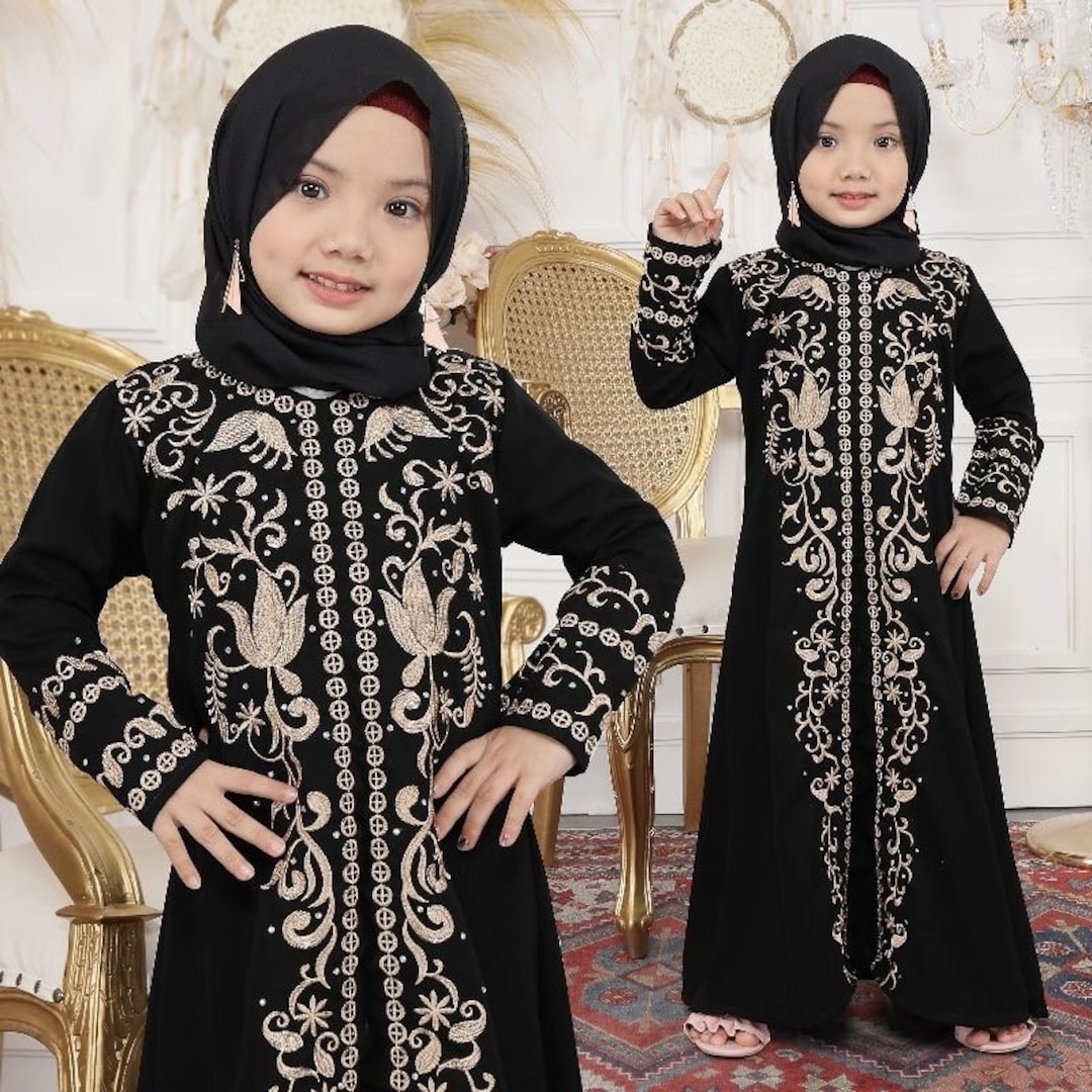1227 Black Baby Girl Abaya Set Pashmina, Saudi Baby Girl Abaya Sets ...