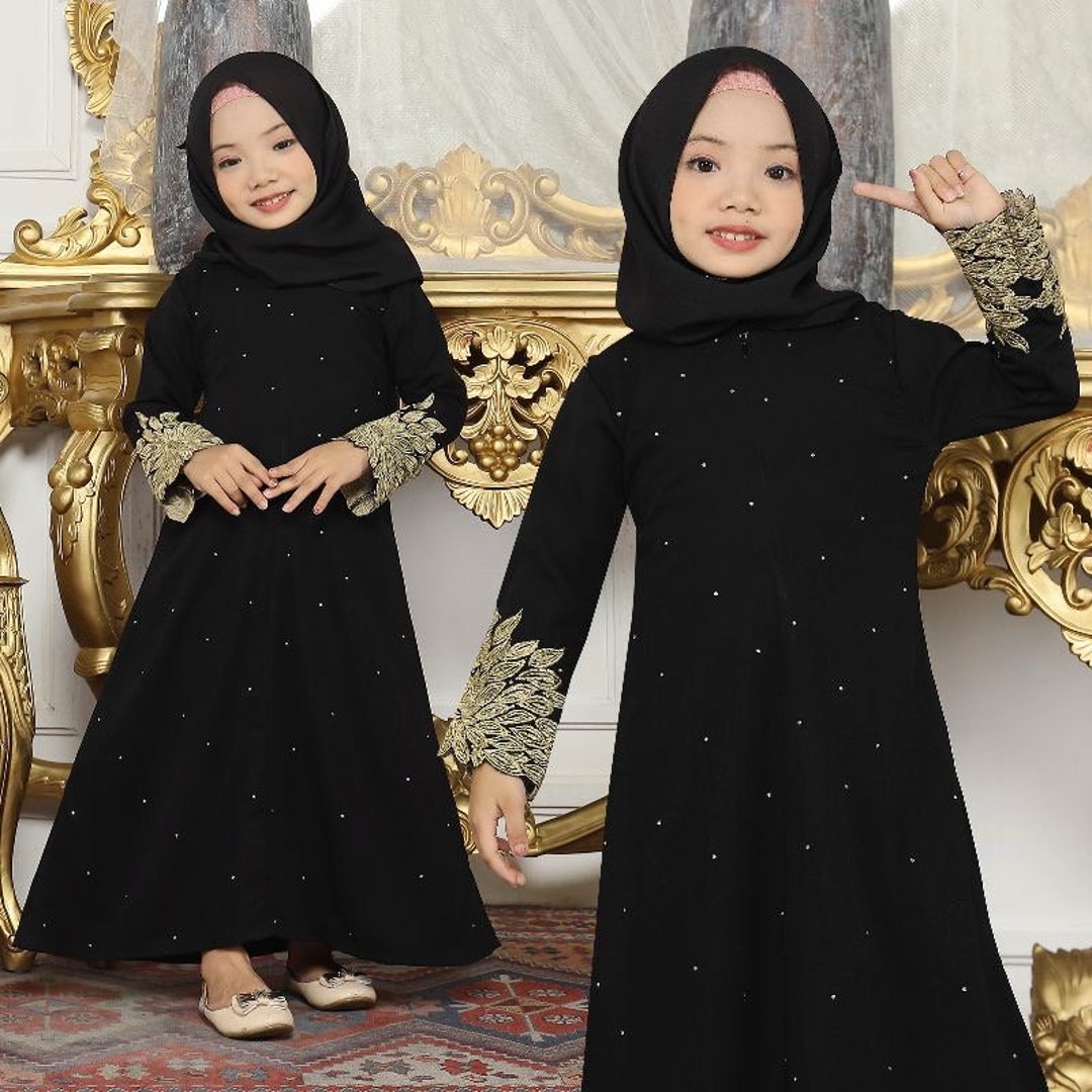 SONIA Black Baby Girl Abaya Set Pashmina, Saudi Baby Girl Abaya Sets, Umrah Baby Girl Abaya Set ...