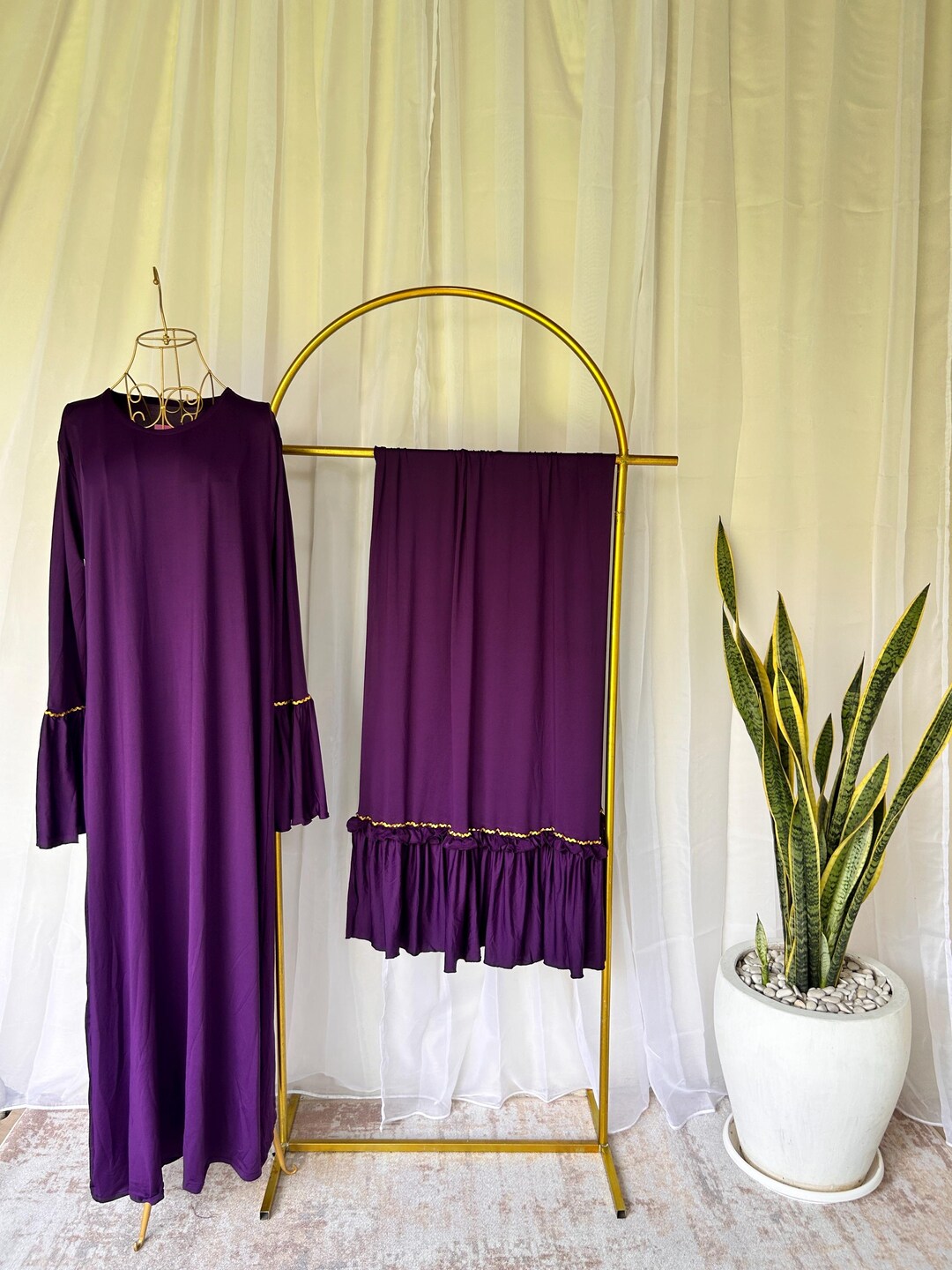 Ghania Ramadan Elegant Modest Dress Set Long Hijab Purple - Etsy