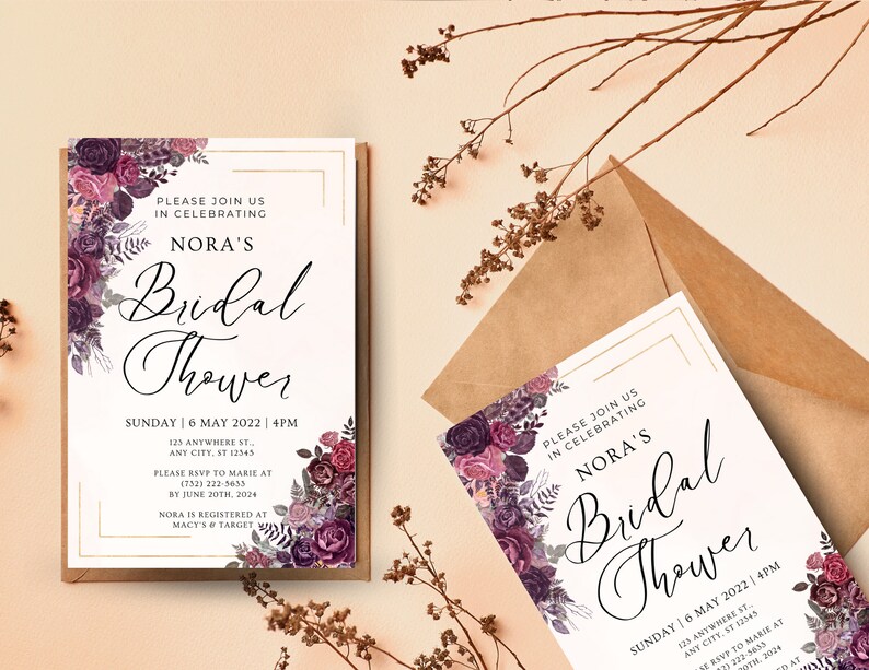 EDITABLE [digital] Printable Jewel Tone Floral Evite - Dark Purple ...