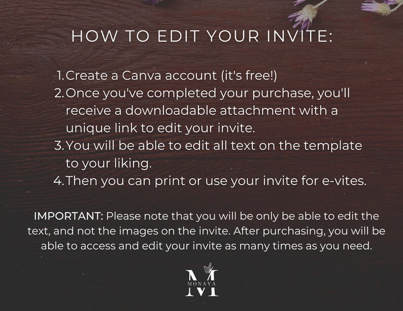 EDITABLE [digital] Printable Jewel Tone Floral Evite - Dark Purple ...