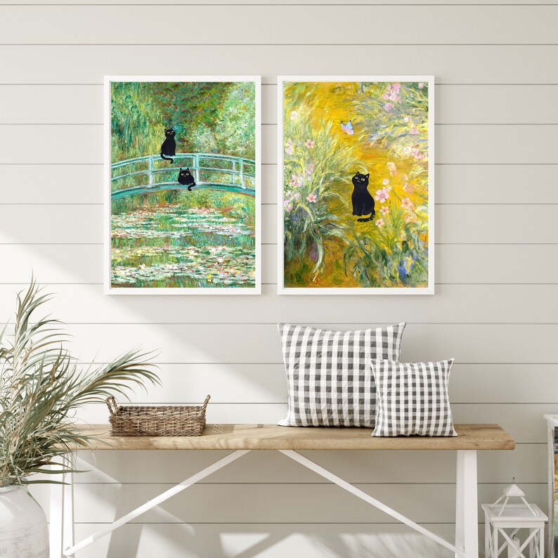 Black Cat Gallery of Set 3, Claude Monet Irises Garden, Lily Pond ...