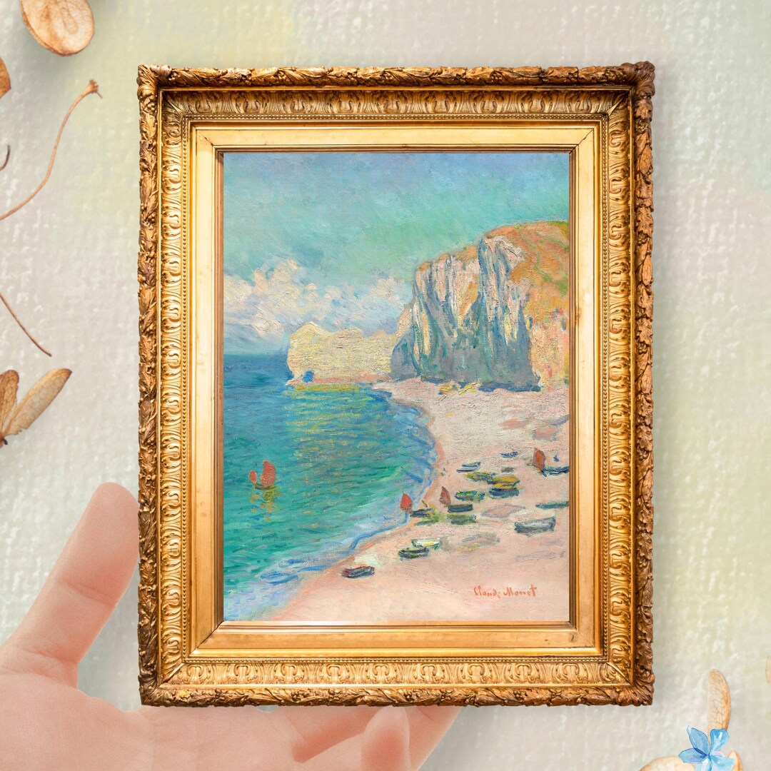 Monet Étretat Beach Print: Miniature French Art , Small Oil Painting ...