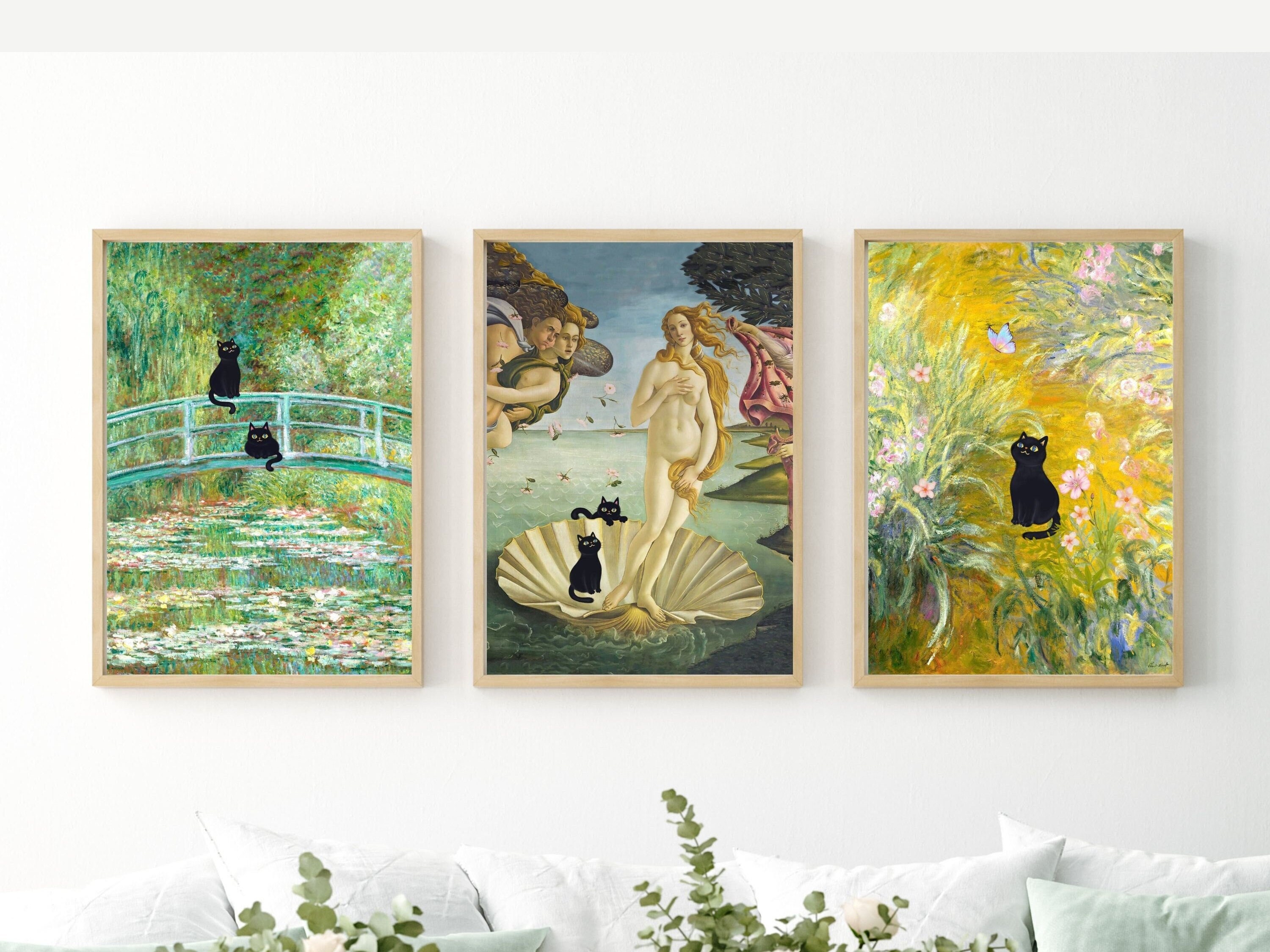 Black Cat Gallery of Set 3, Claude Monet Irises Garden, Lily Pond ...