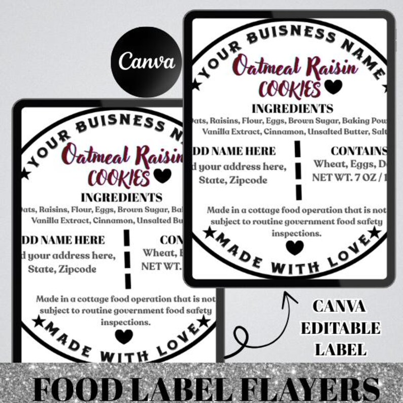 Editable Cottage Food Law Label Template | Canva Food Label Template ...