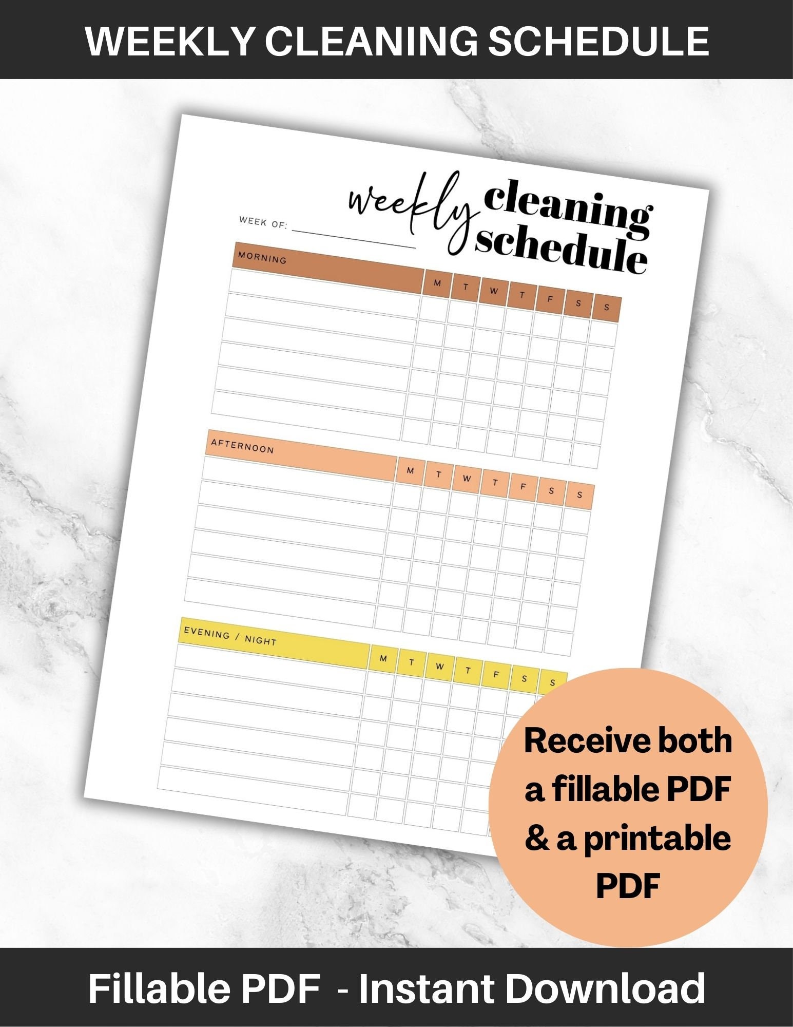 Fillable Weekly Cleaning Schedule Template, Cleaning Checklist, Daily ...
