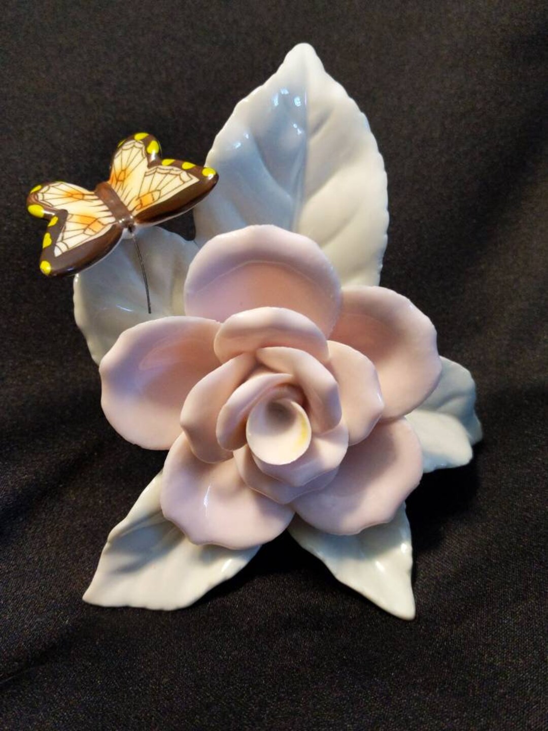 Vintage George Good Pink Flower Rose & Yellow Spotted Butterfly ...