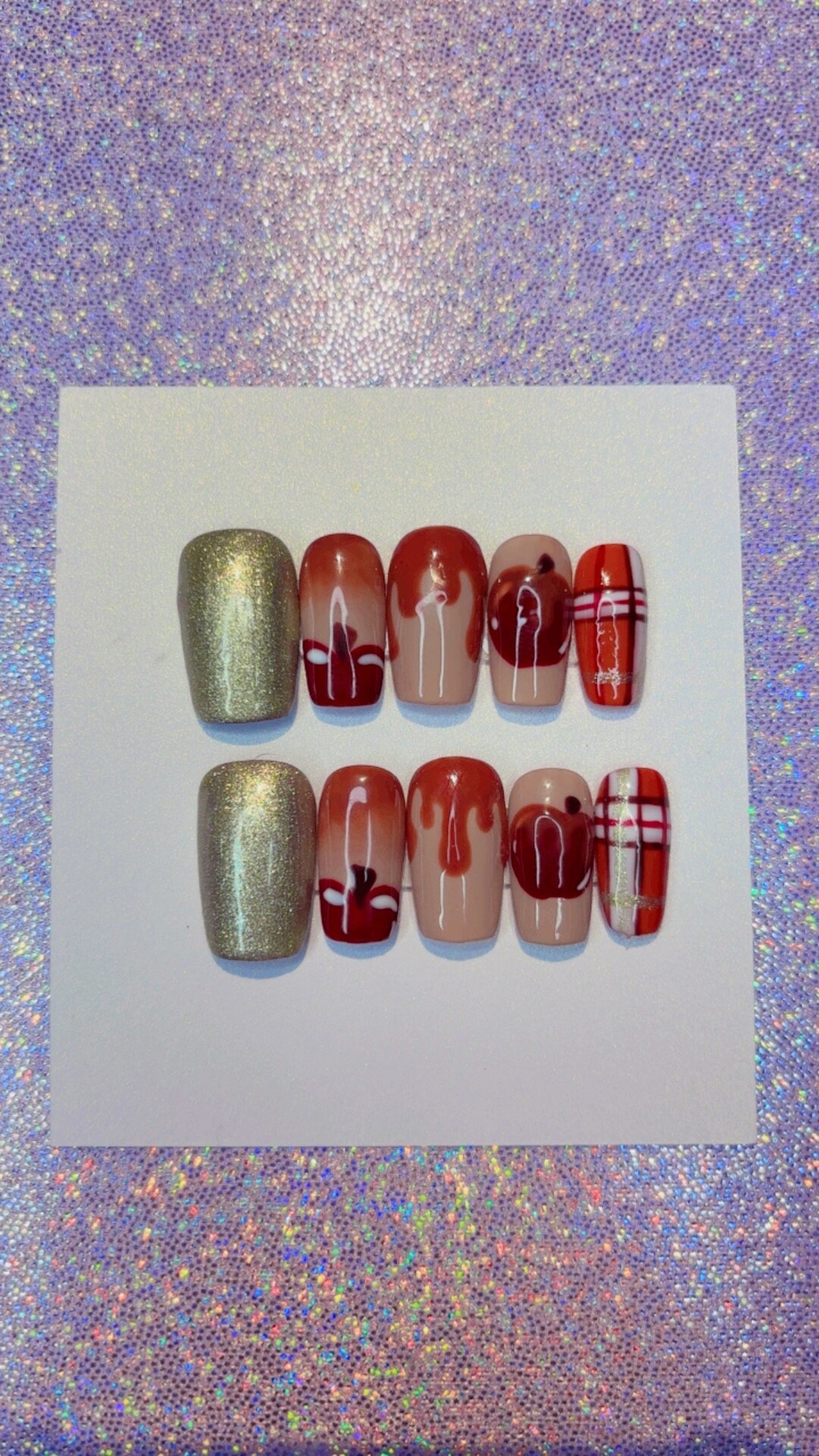 Caramel Apple Gold Nails | Fall Style Nails | Fall Apple Press on Nails ...