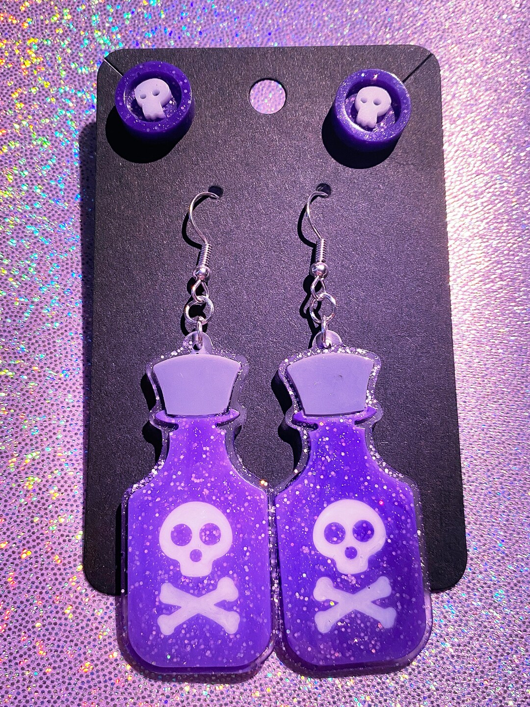 Poison Vile Earrings Spooky Earrings Skull Poison Theme Earrings Custom ...