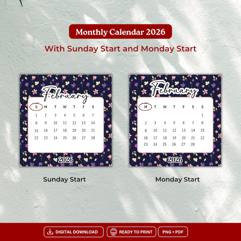 2026 Printable 3x3 Mini Watercolor Floral Calendar,printable Calendar ...
