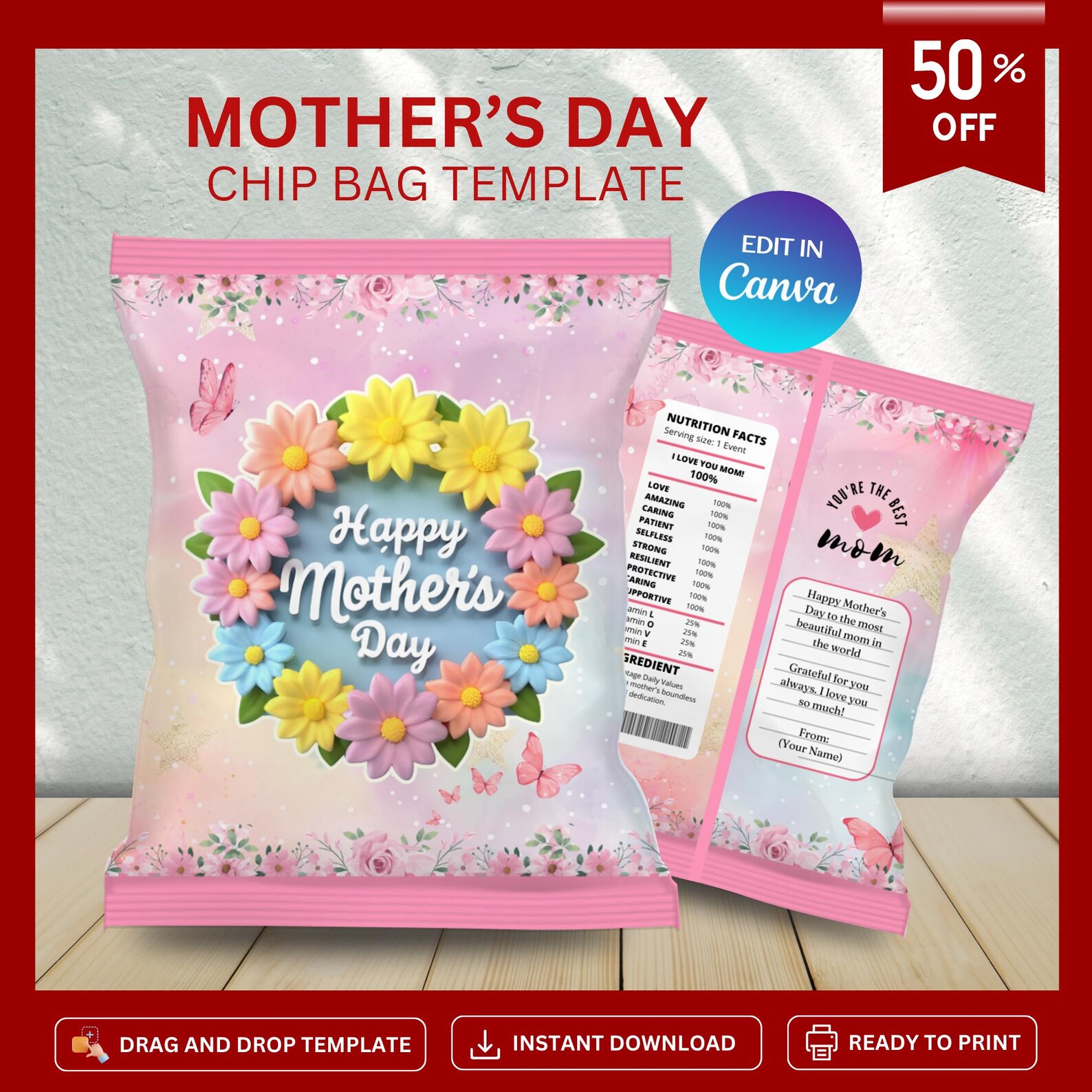 Mothers Day Chip Bags,editable Mothers Day Treat Bag,printable Mothers ...