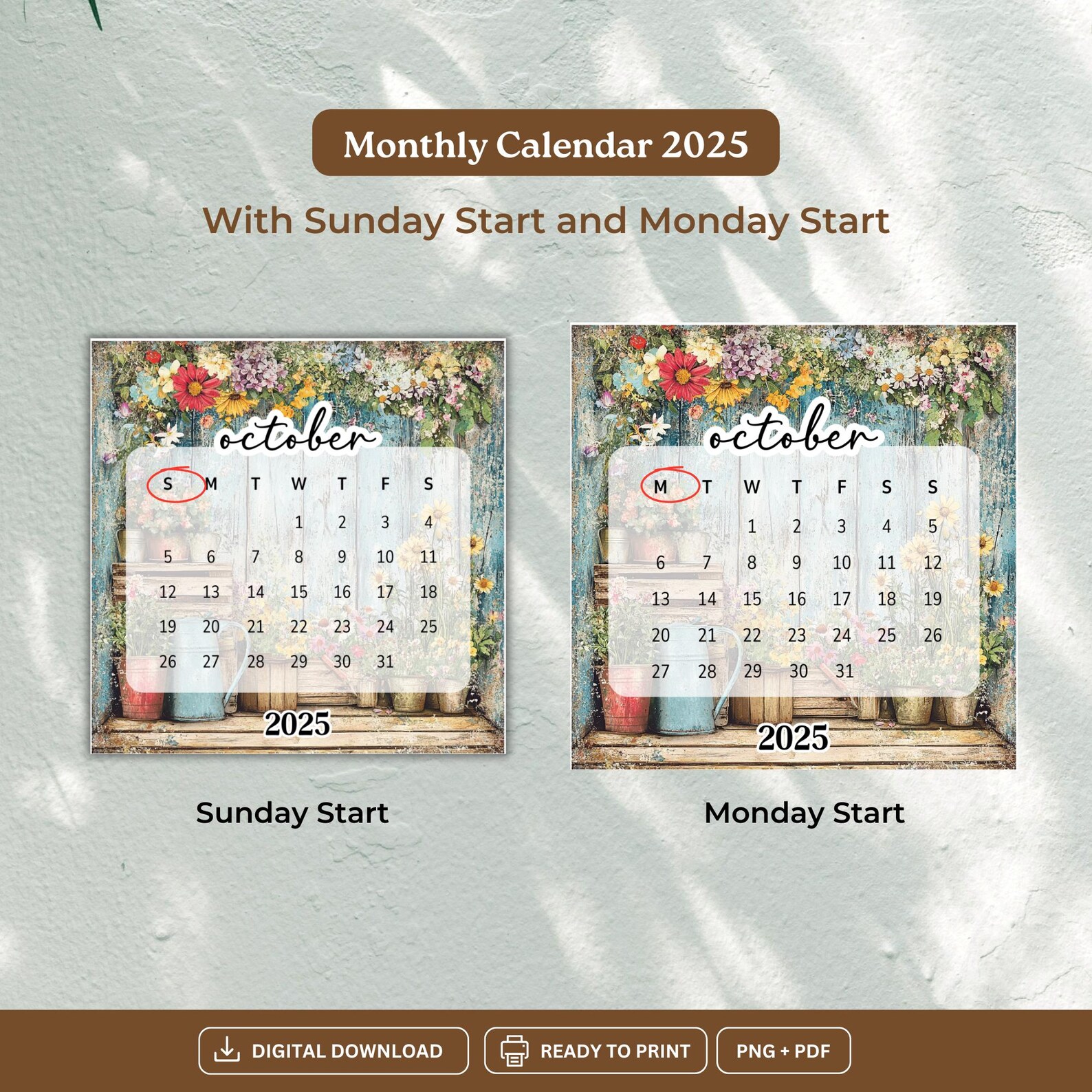 2025 Printable 3x3 Mini Rustic Flower Desk Calendar Template ...