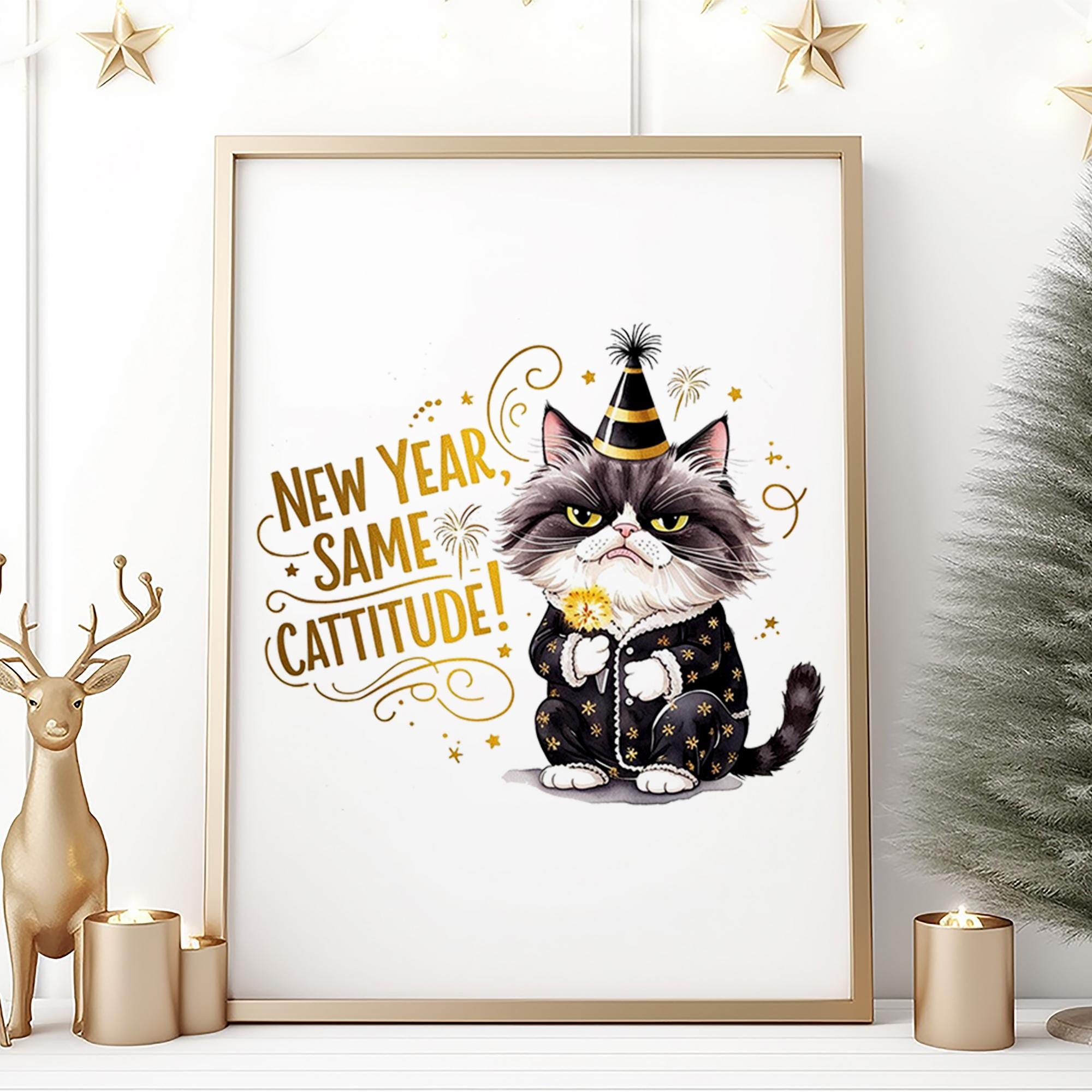 Cute Cat New Year PNG Happy New Year Cat PNG Festive Cat Clipart New ...