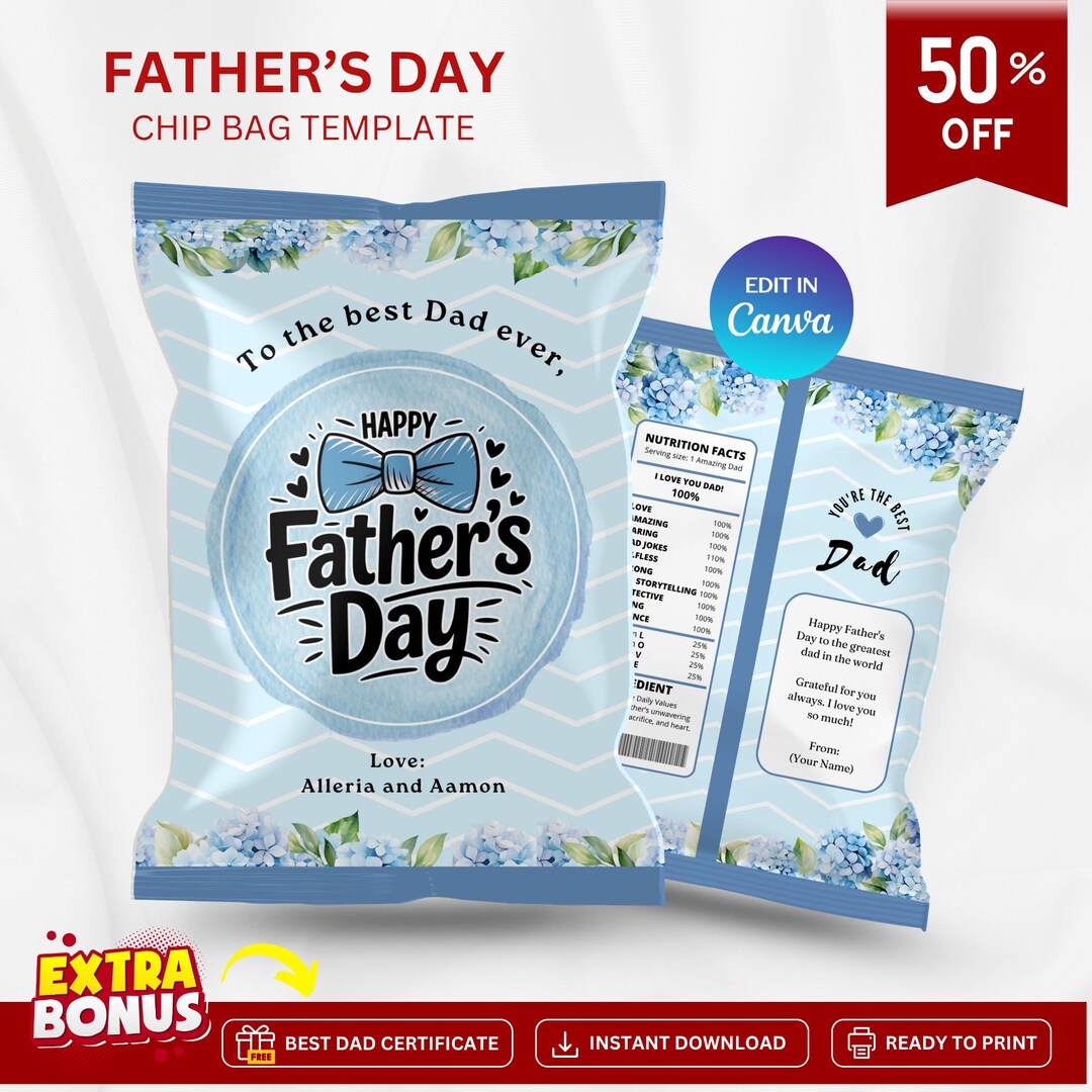 Father's Day Chip Bags,treat Bags,fathers Day Printable,custom Chip ...