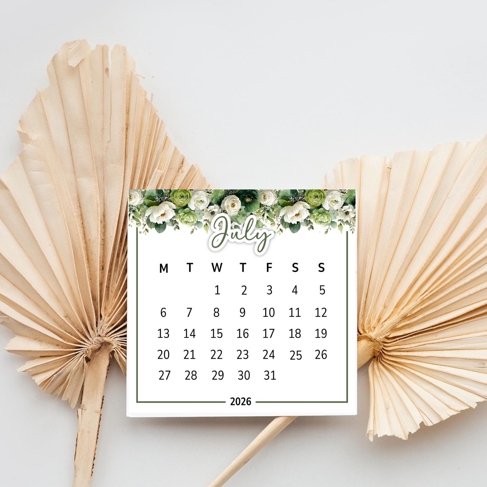 2026 Printable 3x3 Mini Watercolor Floral Desk Calendar | Printable ...