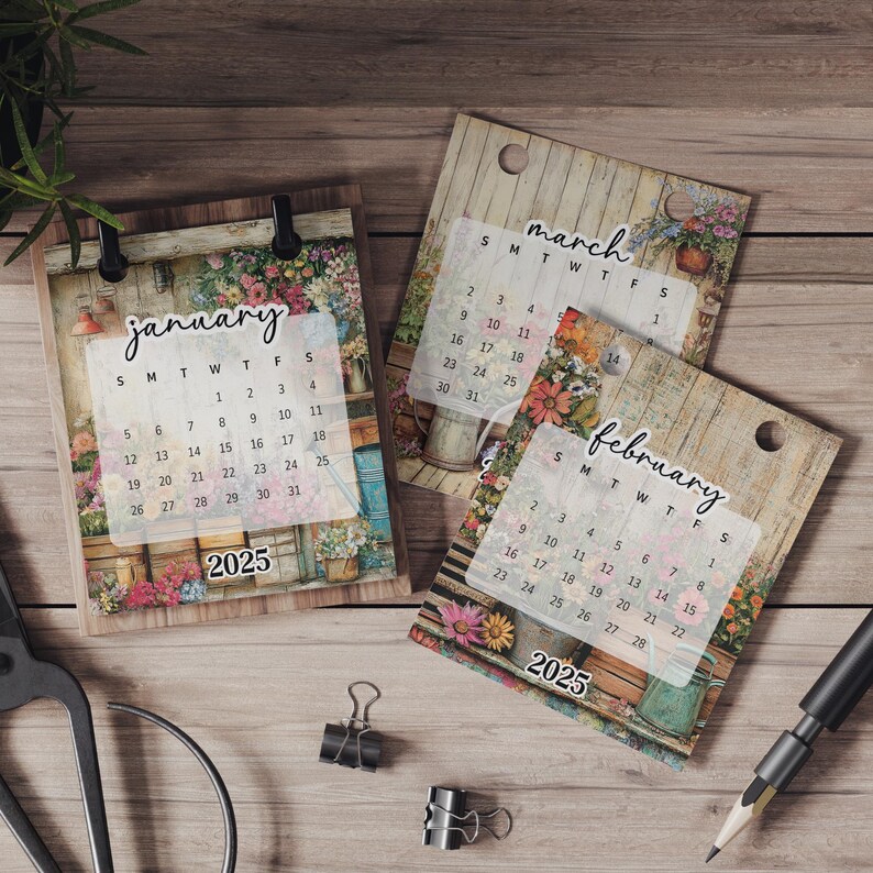 2025 Printable 3x3 Mini Rustic Flower Desk Calendar Template ...