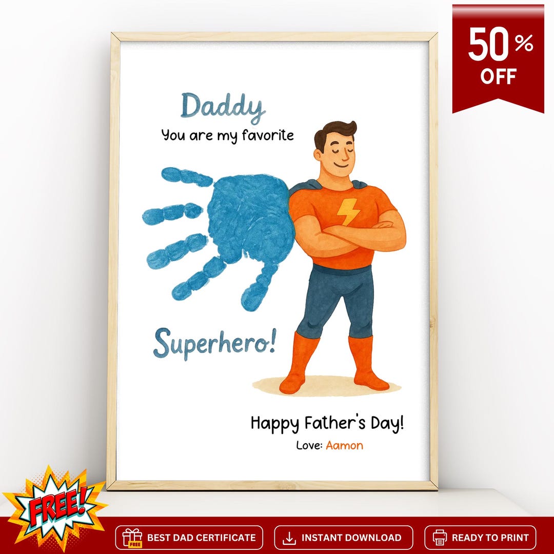 Fathers Day Superhero,superhero Dad Gift,handprint Art for Kids,hero ...