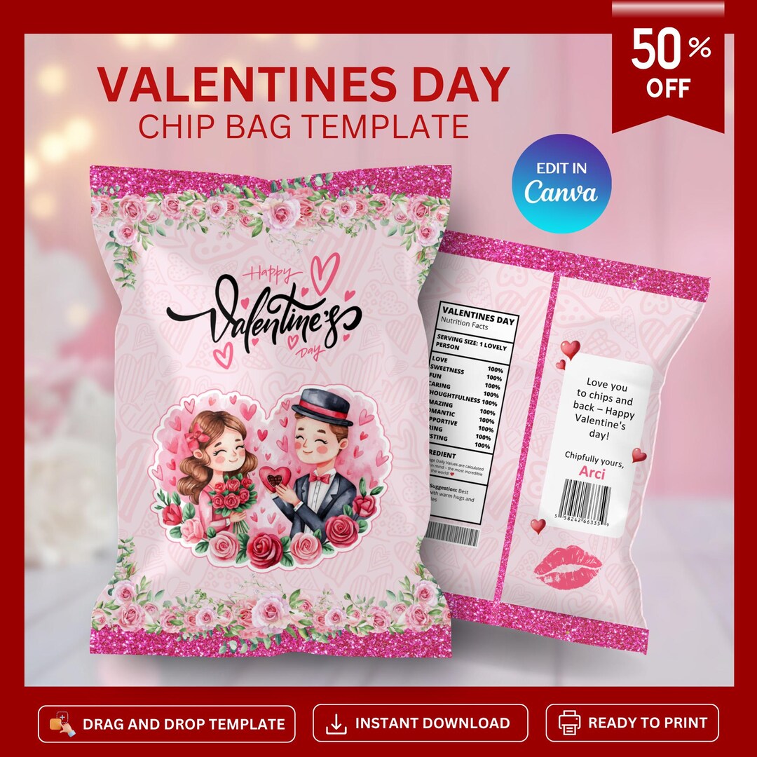 Valentine's Day Chip Bag,valentines Day Treat Bag,chip Bag Template ...