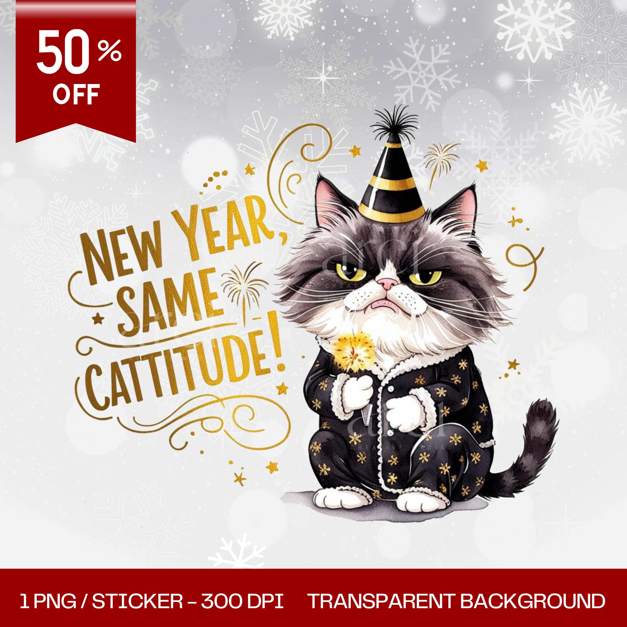 Cute Cat New Year PNG Happy New Year Cat PNG Festive Cat Clipart New ...