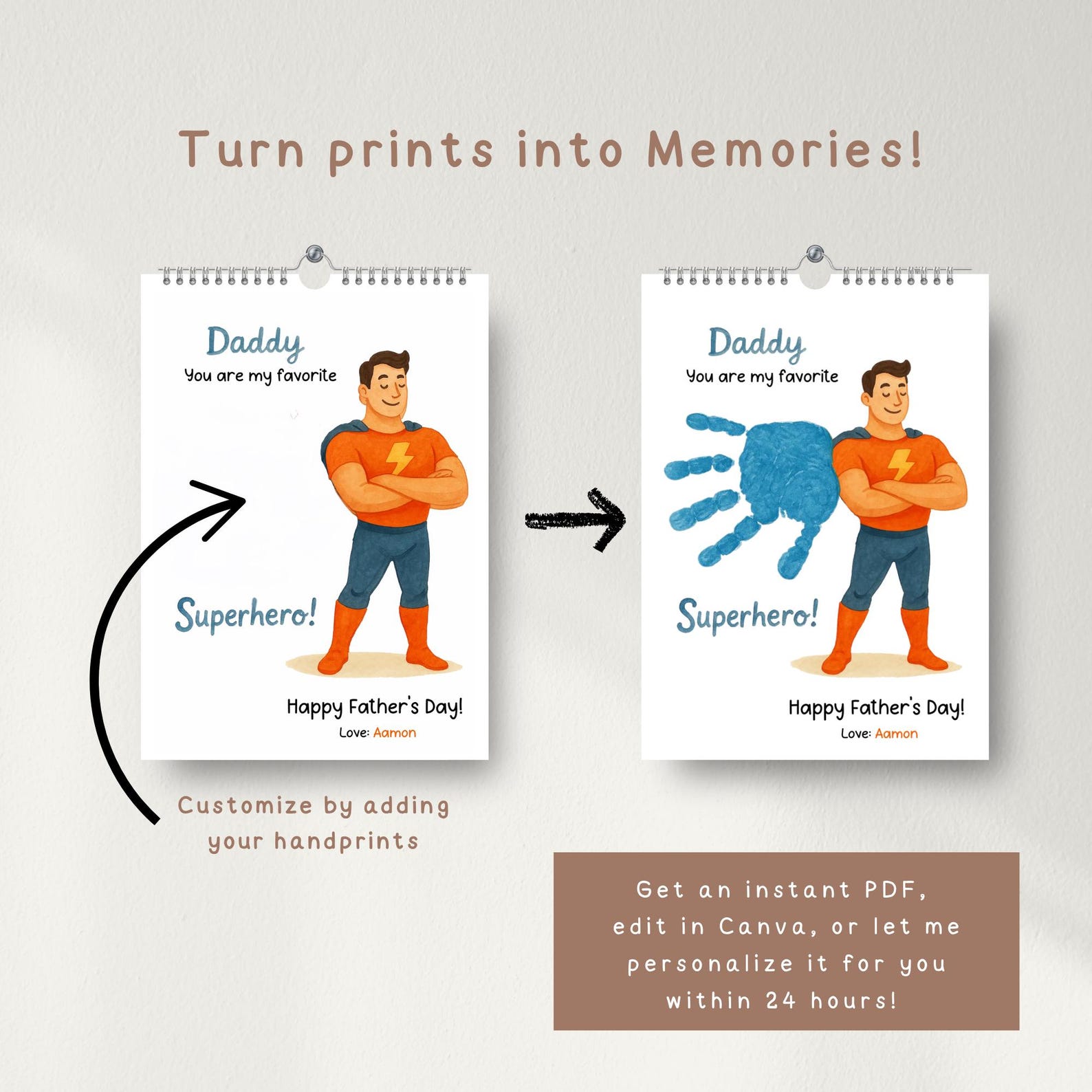 Fathers Day Superhero,superhero Dad Gift,handprint Art for Kids,hero ...