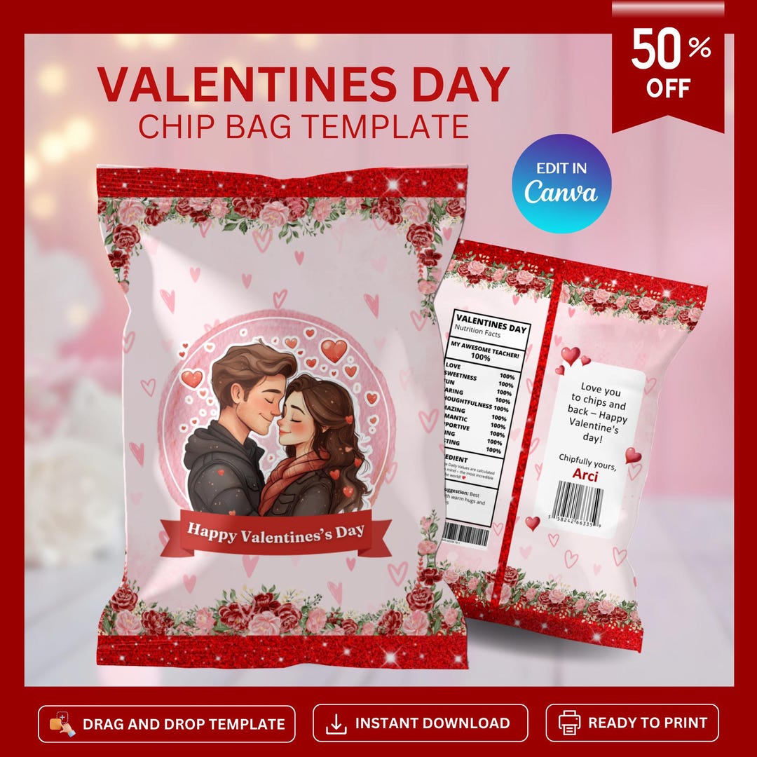 Valentine's Day Chip Bag,valentines Day Treat Bag,chip Bag Template ...