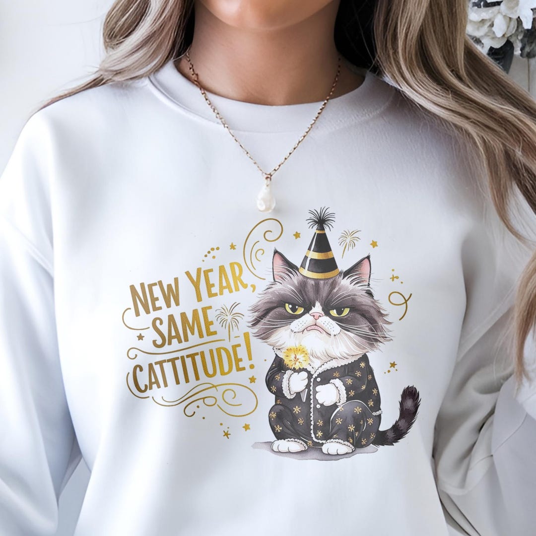 Cute Cat New Year PNG Happy New Year Cat PNG Festive Cat Clipart New ...