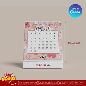 2026 Printable 3x3 Mini Watercolor Floral Calendar,printable Calendar ...
