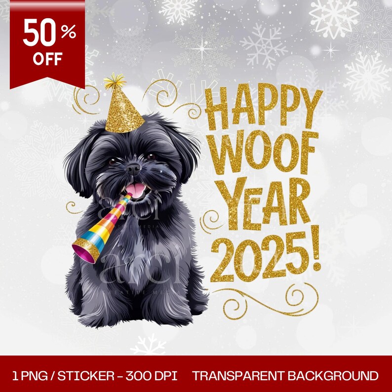 Cute Dog New Year PNG Happy Woof Year 2025 Happy New Year Dog PNG New ...