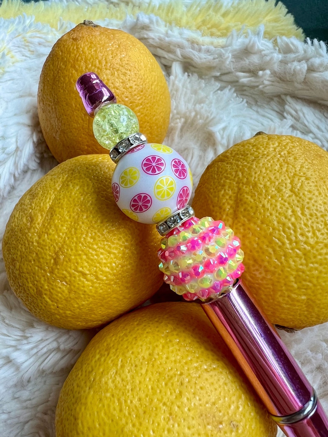 Pink Lemonade Pen | Customizable| Beaded Ballpoint Pen | Glitter ...