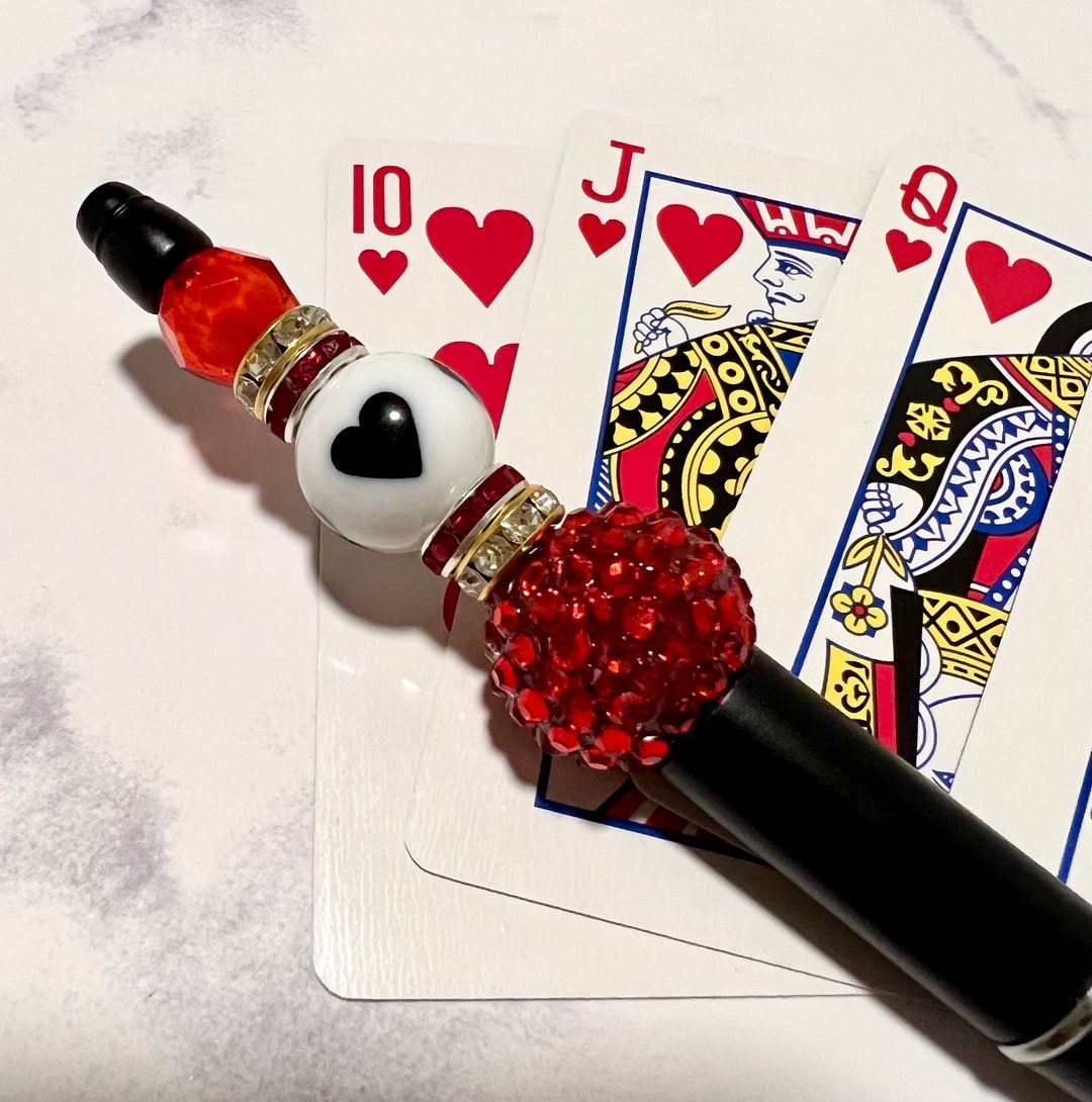 Queen of Hearts Beaded Ballpoint Pen | Customizable Glitter Acrylic - Etsy