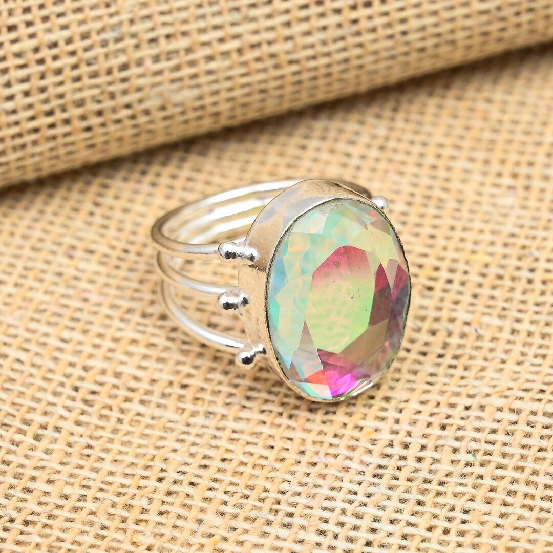 Mystic Rainbow Topaz Gemstone Ring 925 Sterling Silver Ring Handmade ...