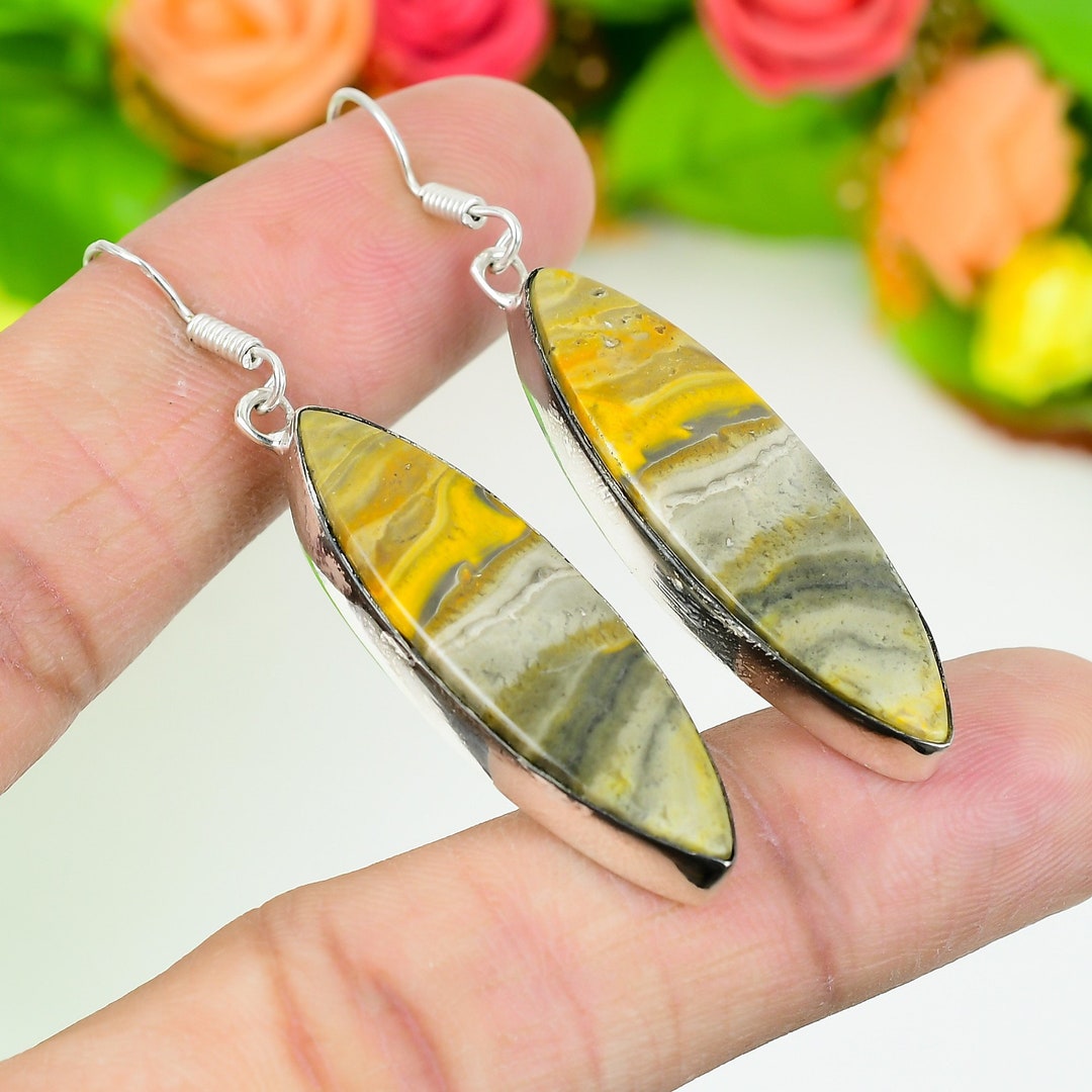 925 Sterling Silver Bumblebee Jasper Earring Jewelry Bumblebee Jasper ...