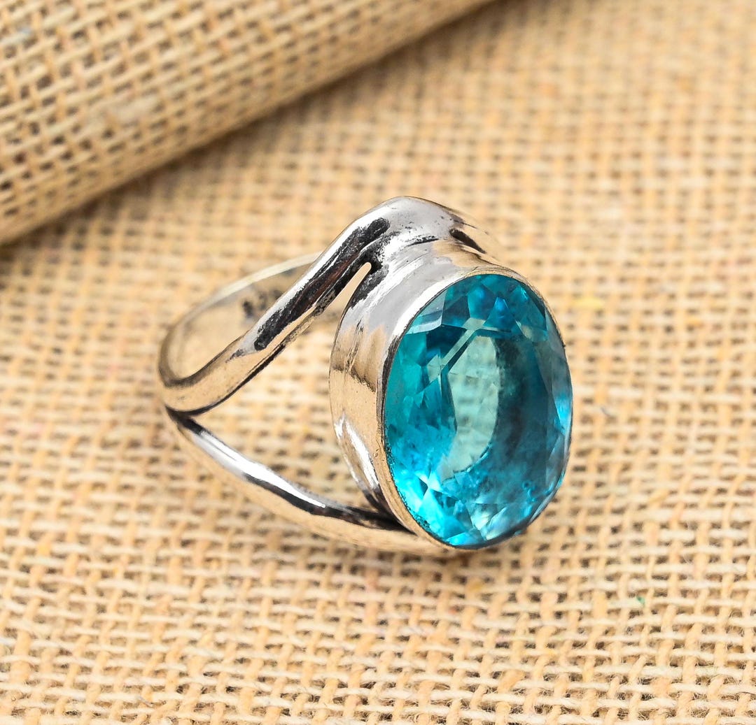 Blue Topaz Gemstone Ring, Handmade Jewelry 925 Solid Sterling Silver ...