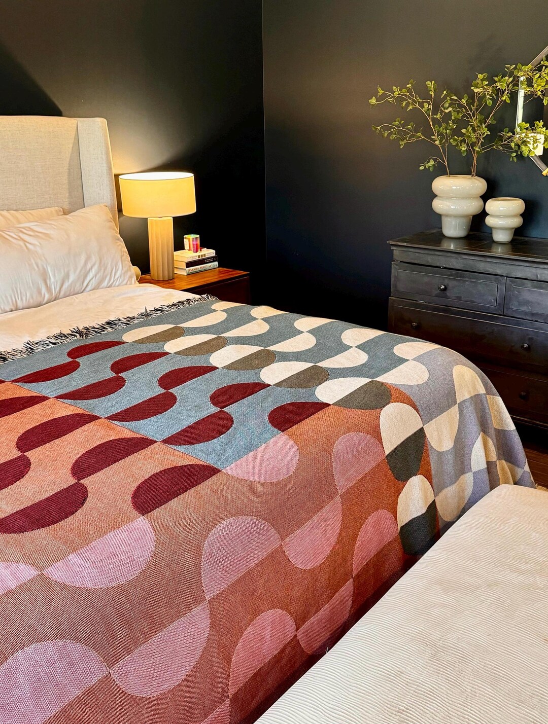 Mid Century Modern Woven Black Friday Blanket Bauhaus Geometric Colorful Coverlet Throw Cotton ...