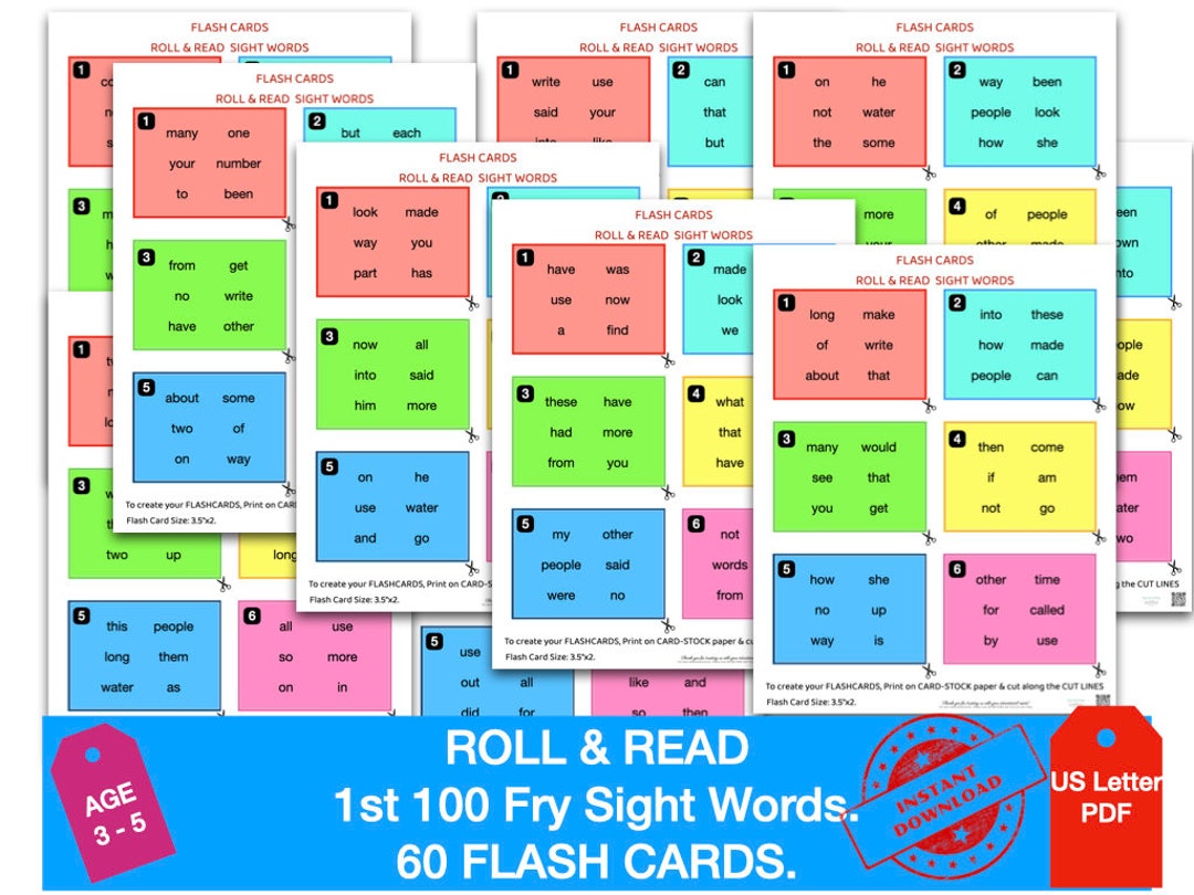 FRY SIGHT WORDS Flashcards Printable Roll and Read Word - Etsy Hong Kong