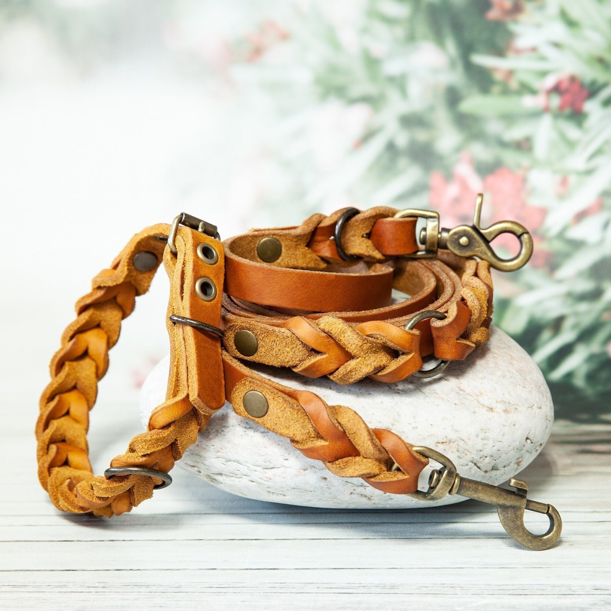 Leather Collar Leash Set Braided Collar Cool Dog Collar - Etsy Australia