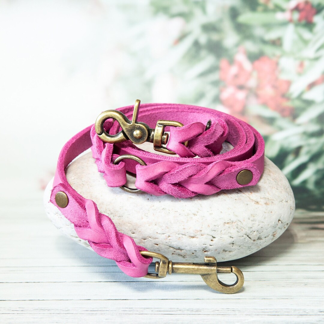 Pink Dog Leash - Braided Lead, Soft Leather Leash, Leather Dog Lead ...