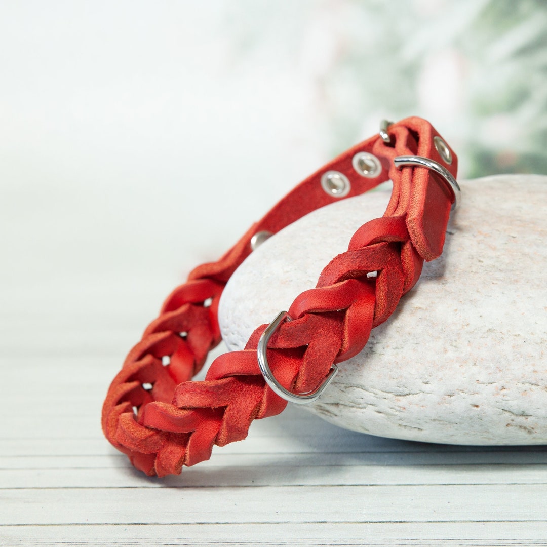Red Plaited Dog Collar - Braided Dog Collar Leather, Pretty Dog Collars ...