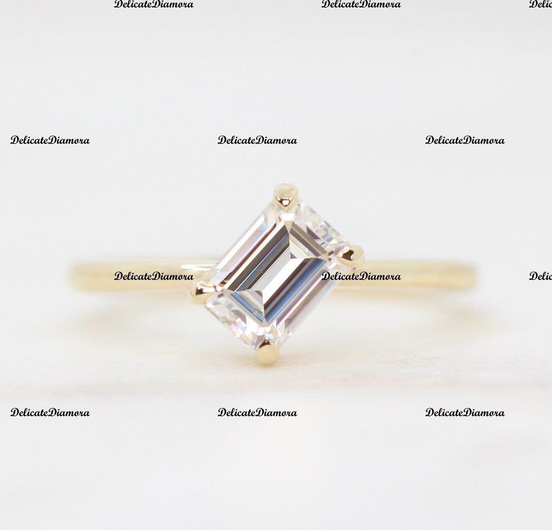 Emerald Cut Diamond Ring East West Diamond Engagement Ring - Etsy
