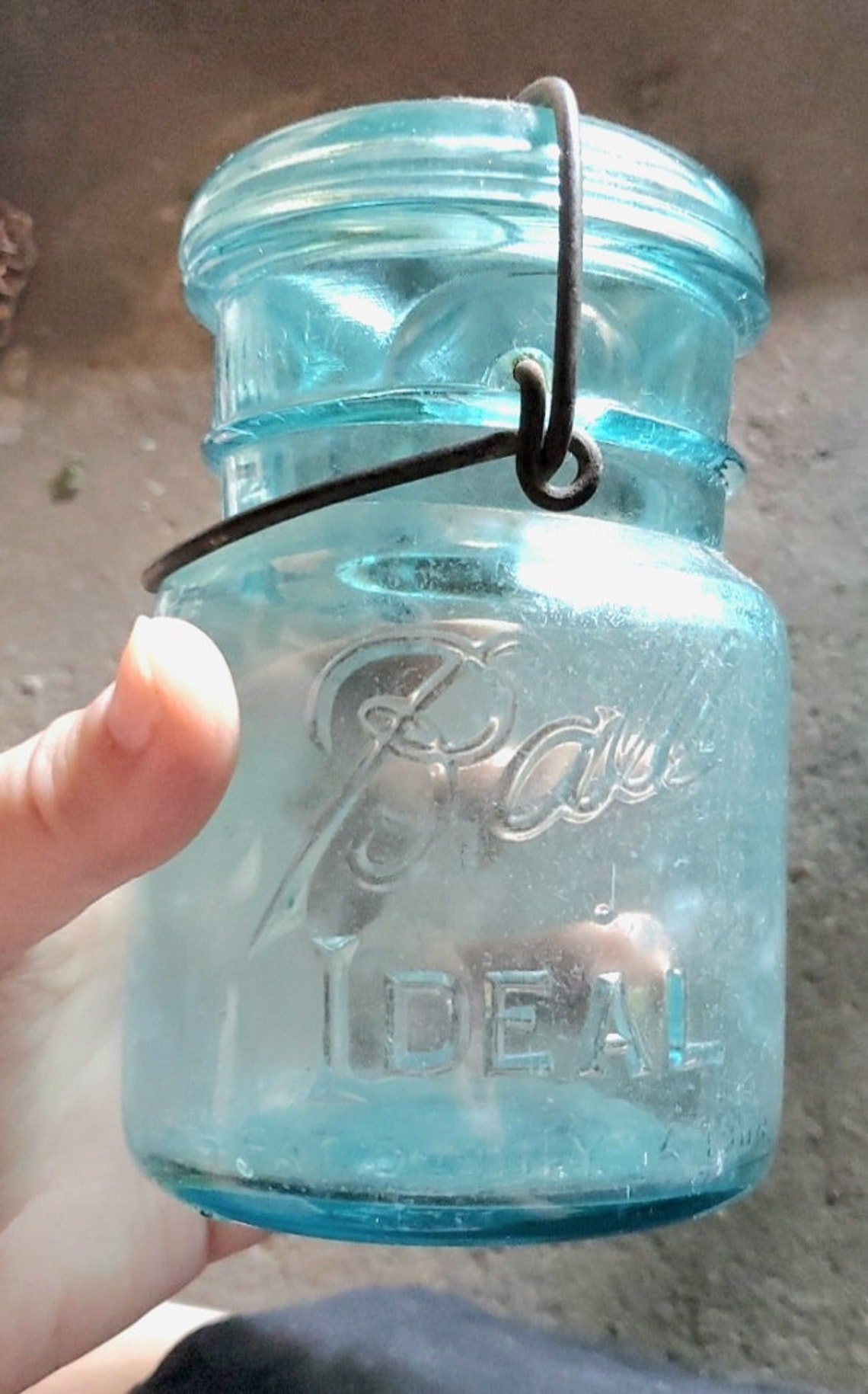 Blue Mason Jar Pat D July 14 1908 #5 Original Snap Lid Lots of Bubbles ...