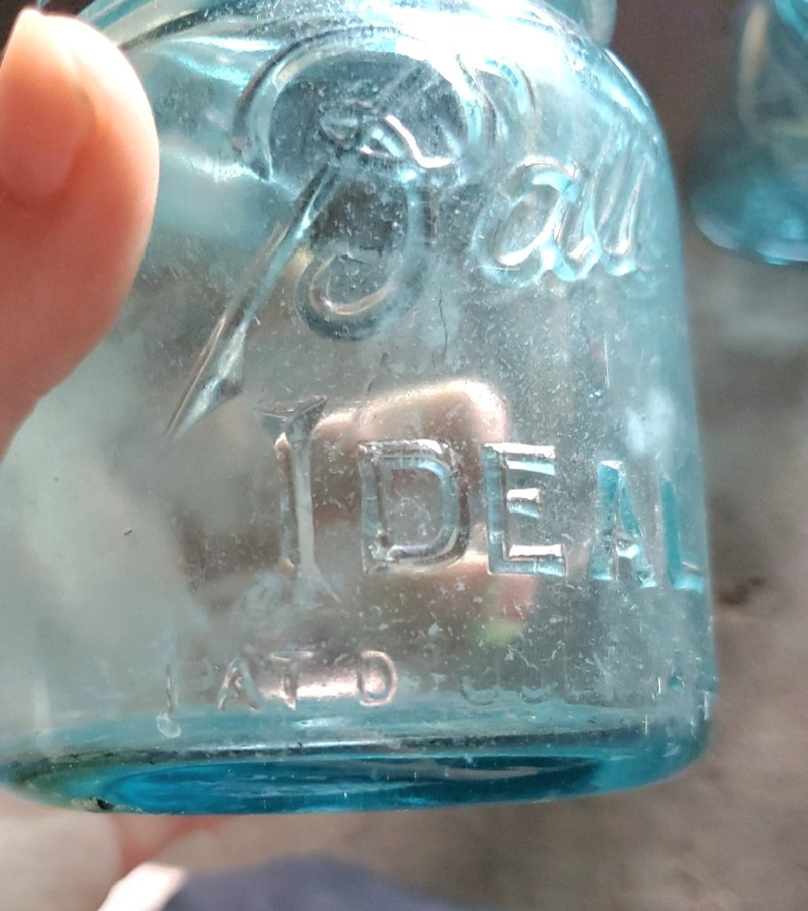 Blue Mason Jar Pat D July 14 1908 #5 Original Snap Lid Lots of Bubbles ...