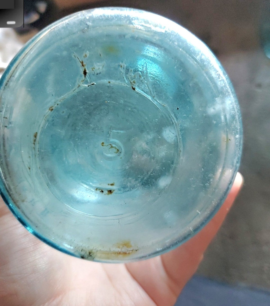 Blue Mason Jar Pat D July 14 1908 #5 Original Snap Lid Lots of Bubbles ...